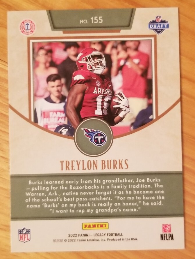 Treylon Burks RC 2022 Legacy Rookie Football Card #155 Titans | eBay