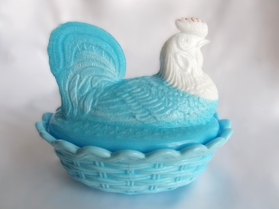 Vintage L.G. Wright Blue & White Milk Glass Hen on Nest | eBay