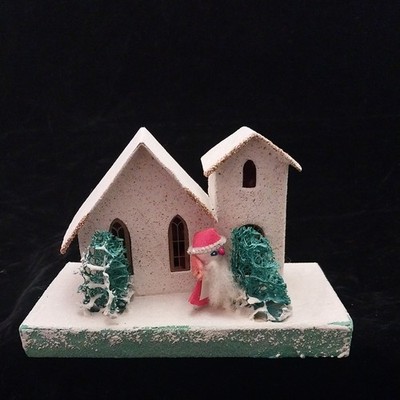 Vintage Putz Christmas Village Church Cellophane Windows Made in Japan ...