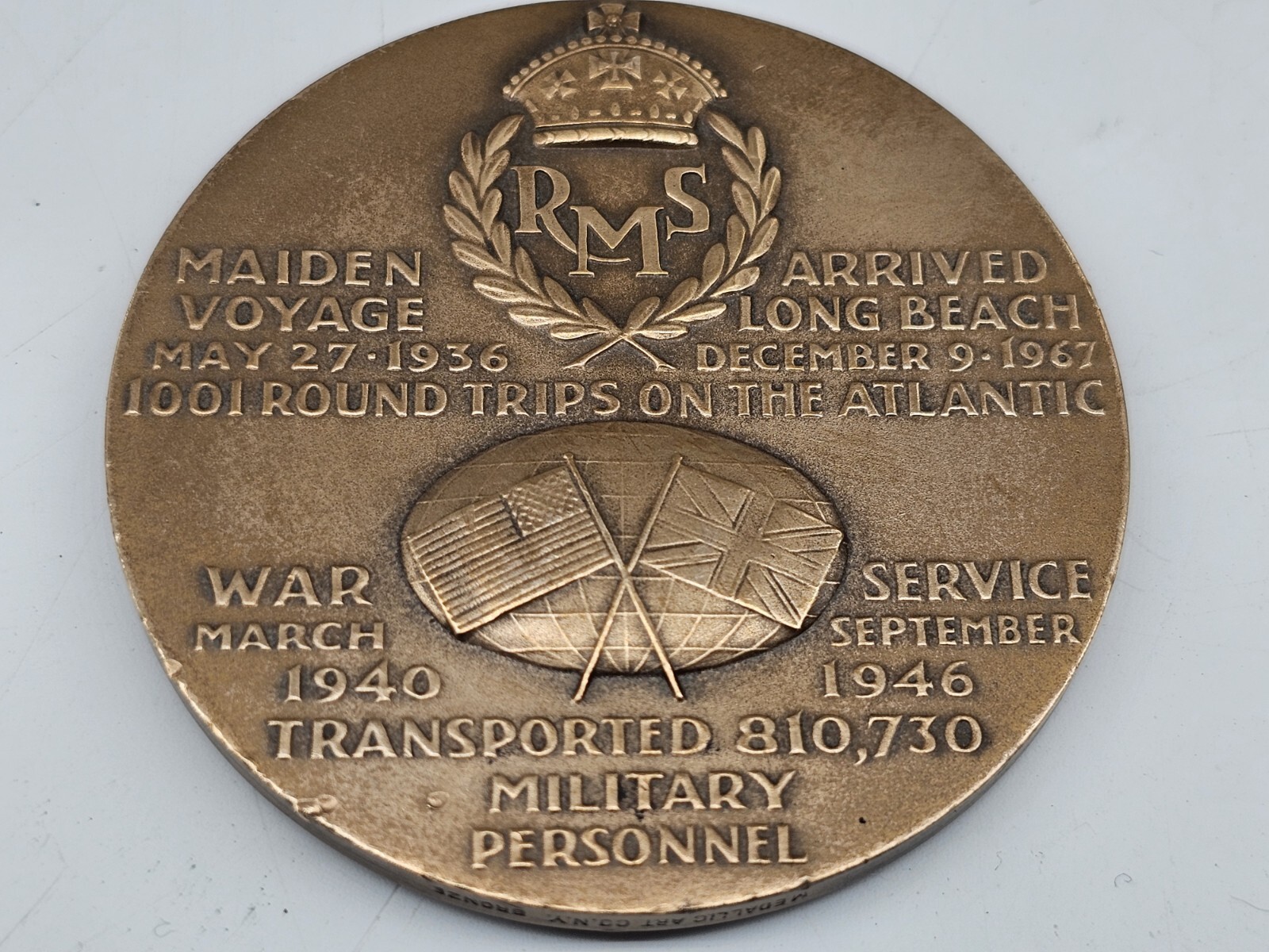 Vintage 1970 Official RMS Queen Mary Medal "Stateliest Ship in Being ...