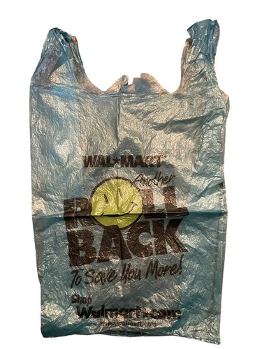 2001 Vintage Blue Plastic Walmart Shopping Store Bag Roll Back Smiley ...