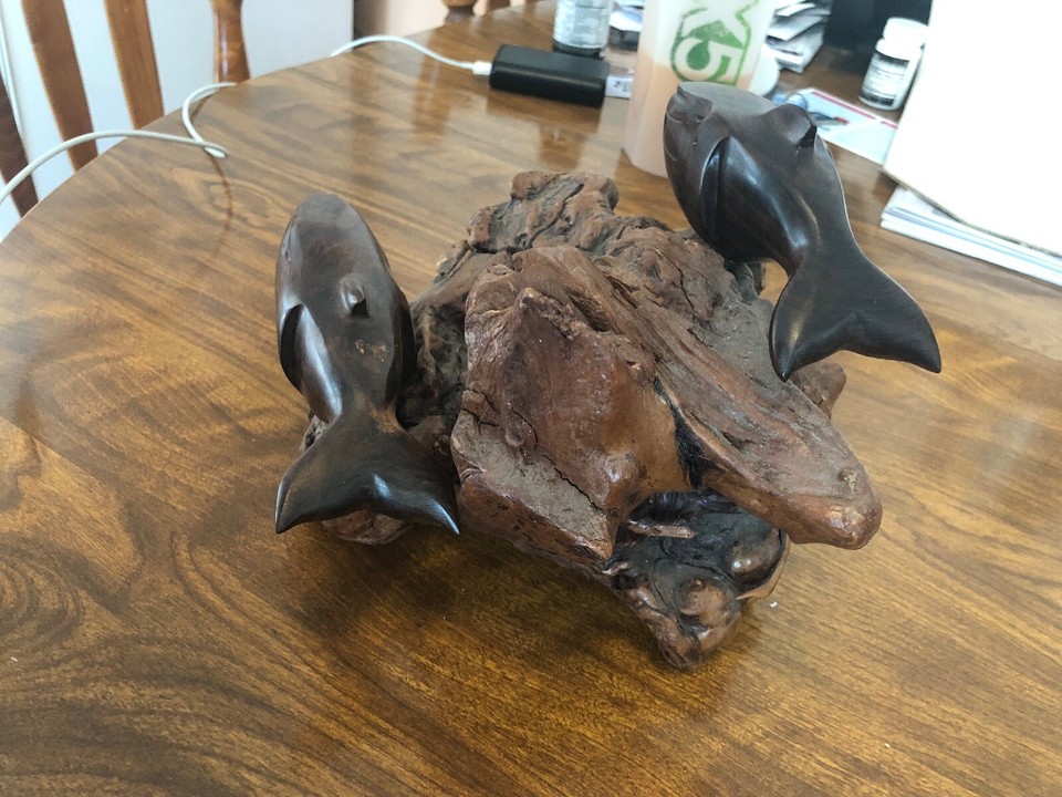 Hand Carved Richard Stiers Wooden Whale Sculpture. Rare Hawaiian Artist ...