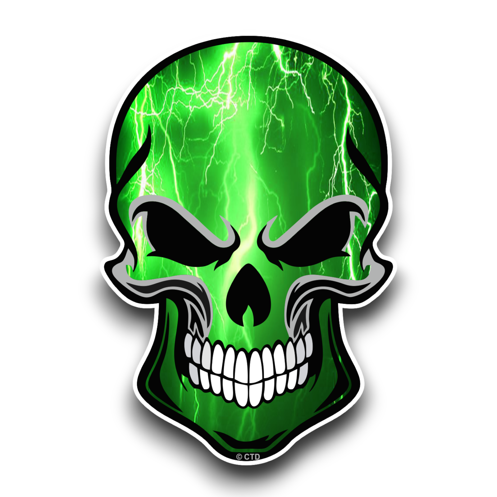 Gothic Biker Skull With Green Lightning Storm Vinyl Sticker Decal ...
