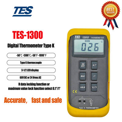 TES-1300 Digital Thermometer Type K Battery 006P 9V Digital LCD New | eBay