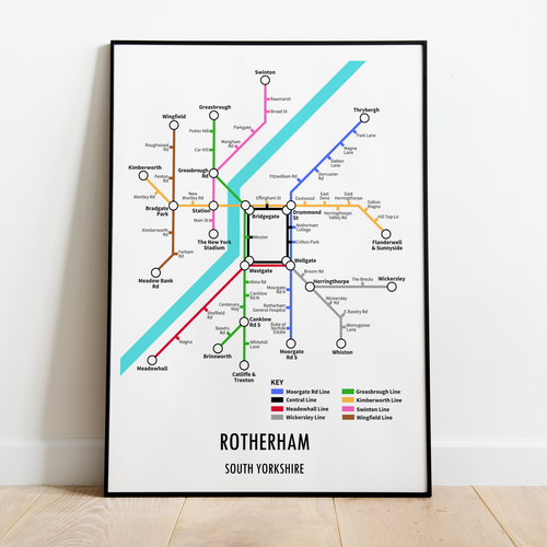 Rotherham South Yorkshire Metro Style Transport Art Map Print A3 A4 ...