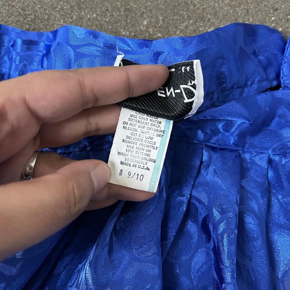 Vintage Ellen-D Collection Skirt Juniors 9/10 Blue Floral Satin A-Line ...