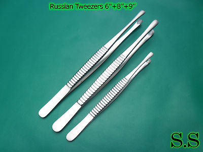 3 Pieces RUSSIAN TISSUE FORCEPS 6"+8"+10" SURGICAL DENTAL INSTRUMENTS ...
