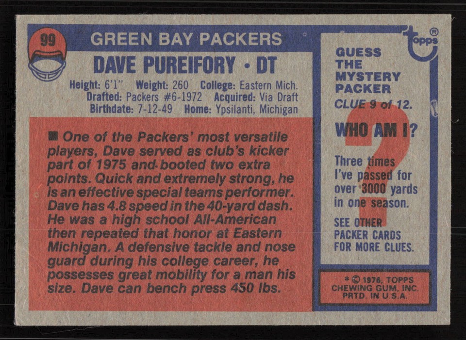 1976 Topps #99 Dave Pureifory Card TCCCX | eBay