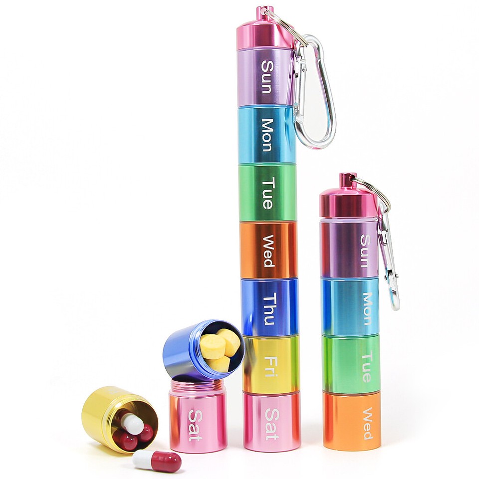 Portable Pill Case 7 Compartments Pocket Aluminum Alloy Pill Box with ...