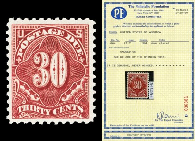 Scott J66a 1917 30c Deep Claret Postage Due Mint VF OG NH with PF CERT ...