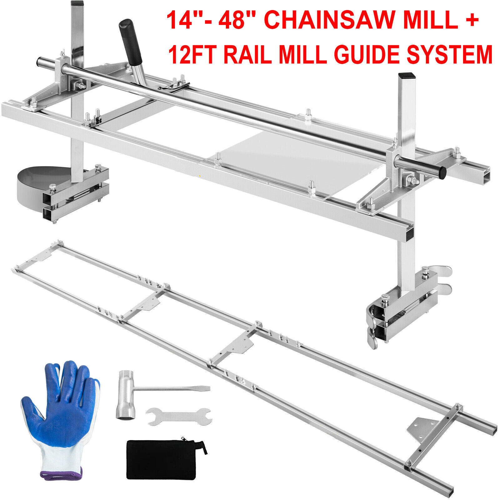 Chainsaw Mill Aluminum Steel Planking Lumber+9FT Rail Mill Guide System ...