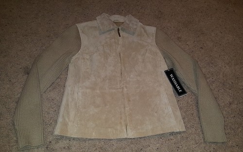 Fabio suede leather cardigan zip beige Jacket Blazer knit sleeves SIZE ...