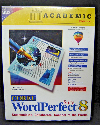 Corel Word Perfect Suite 8 Sealed in Box Academic Edition Windows 95 CD ...