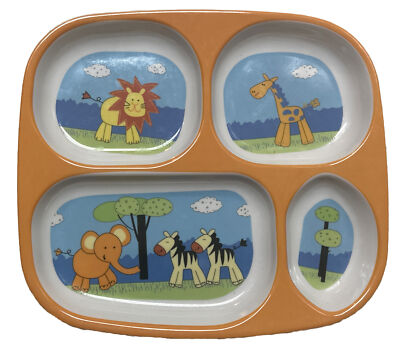 Kids Divided Melamine Plate With beautifull Animals 9.4x8.2” | eBay
