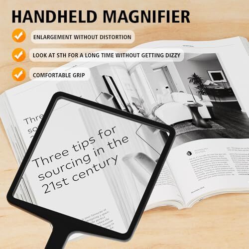 3X Large Full Page Handheld Fresnel Magnifying Glass for Reading Small ...