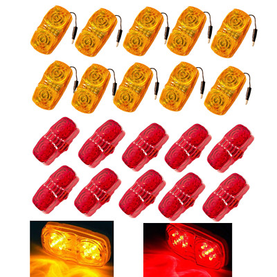 20X Trailer Marker LED Clearance Lights Double Bullseye 10 Red & 10 ...