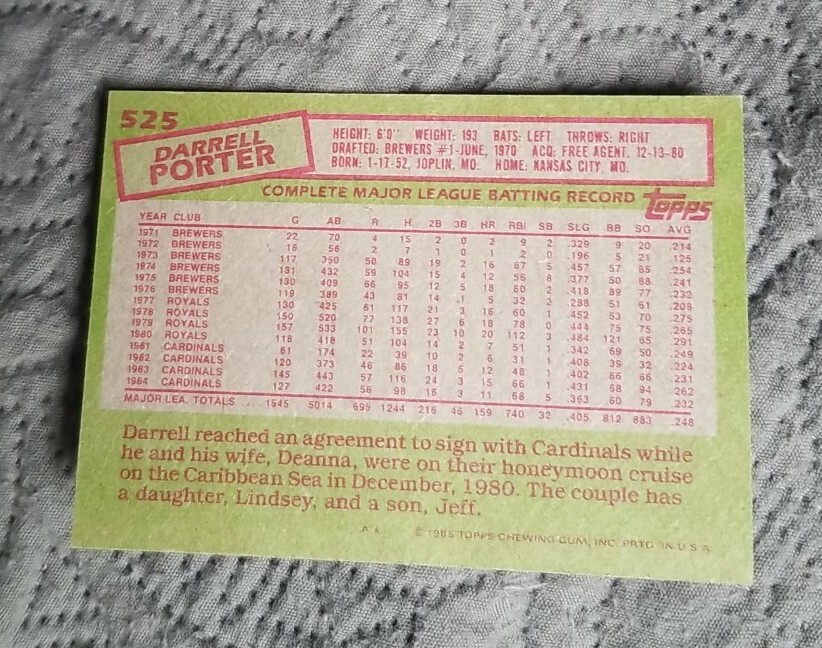 Darrell Porter #525 Topps 1985 Baseball Card (St Louis Cardinals) VG | eBay