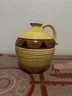 ARTESA Ecuador Folk Art Hand Painted Water Jug/ Pitcher Orange Yellow ...