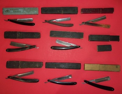 Lot of 8 Antique Straight Razors BARBERS RATTLER TORY PYRAMID SENSATION ...