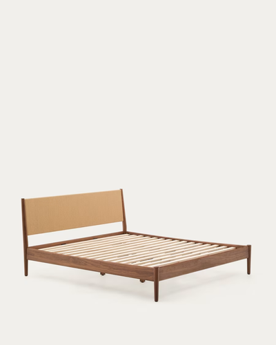 Kave Home Elan bed in veneer and solid walnut wood with cord mattress ...