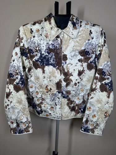 Vintage Anage Jacket Beaded Braided Hem Zip-Up Cotton Leaves Size ...