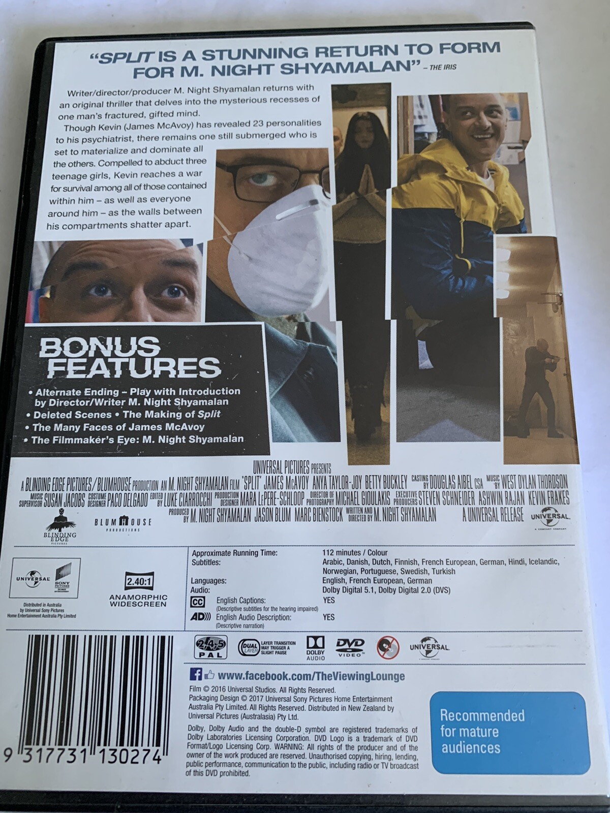 Split (DVD, 2016)(b52/7) free postage 9317731130274 | eBay