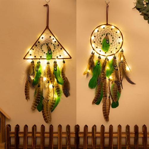 LED Light Dream Catchers Handmade Feather Home Bedroom Wall Hanging ...