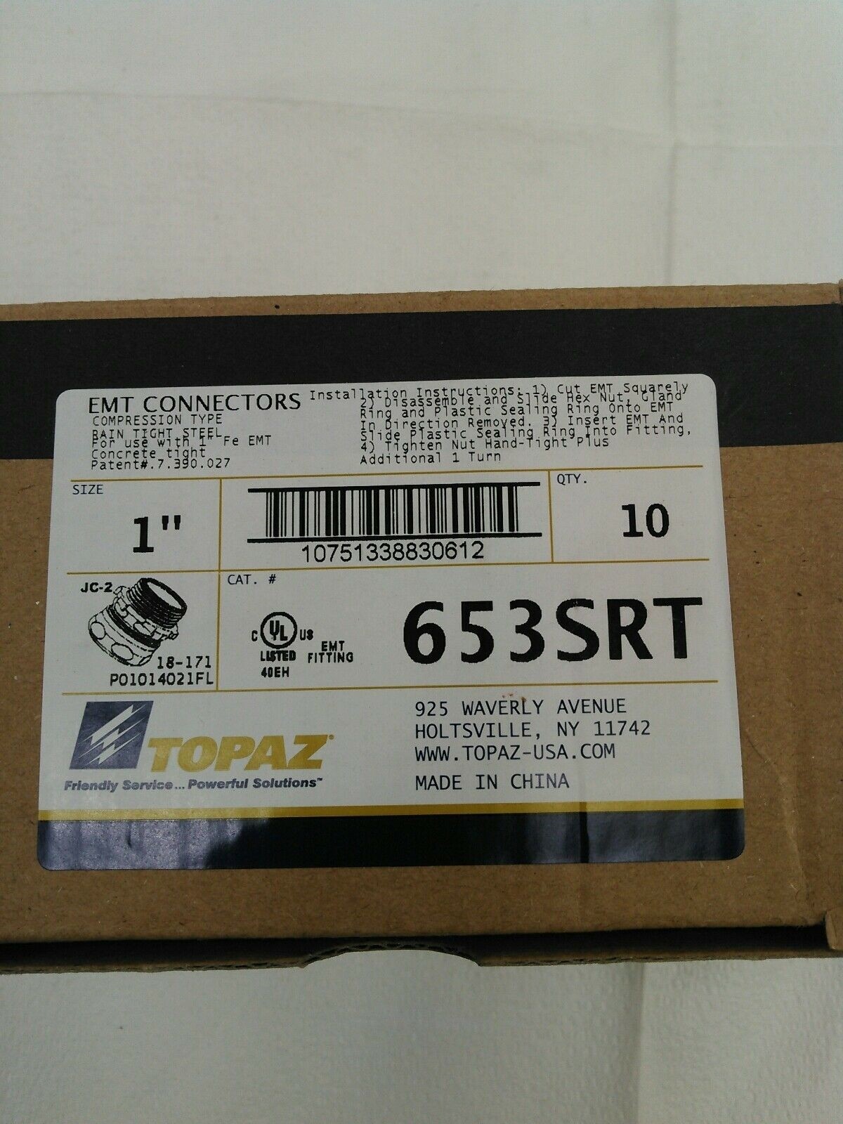 Topaz 653SRT Zinc Plated Steel Raintight EMT Compression Connector 1 ...