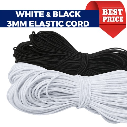 3mm Elastic Cord Stretch Band Round Black/White 1m–100m for Sewing ...