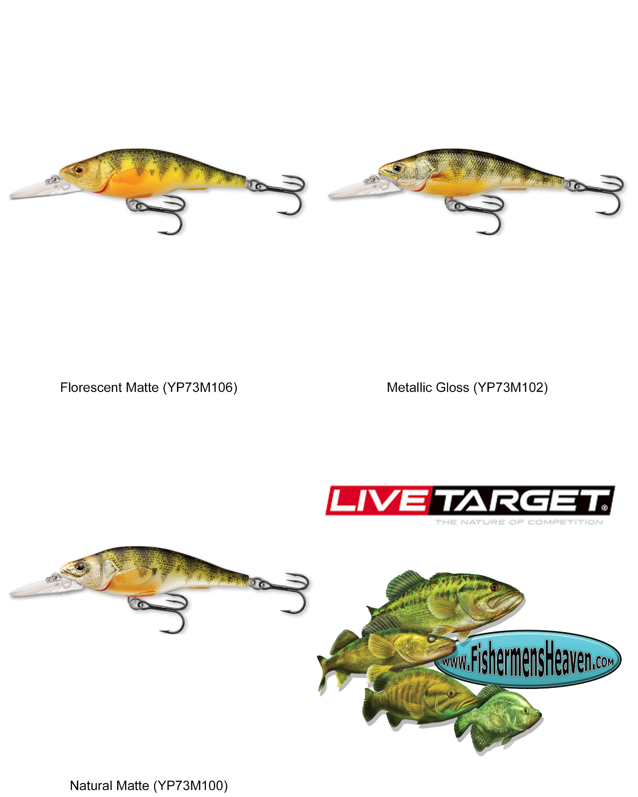 Live Target Yellow Perch Jerkbait / Crankbait (YP73M) MEDIUM - Choose 3 ...