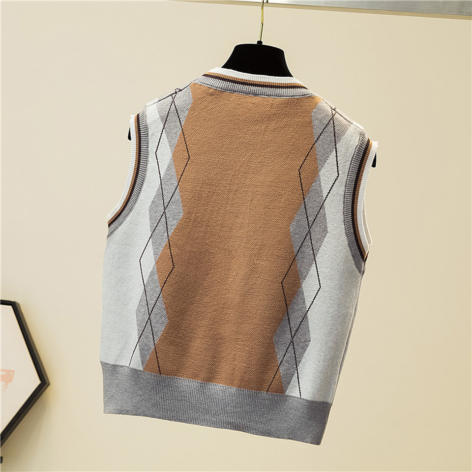 Vintage Style Women Knitted Check Vest Waistcoat Gilet Cardigan Top ...