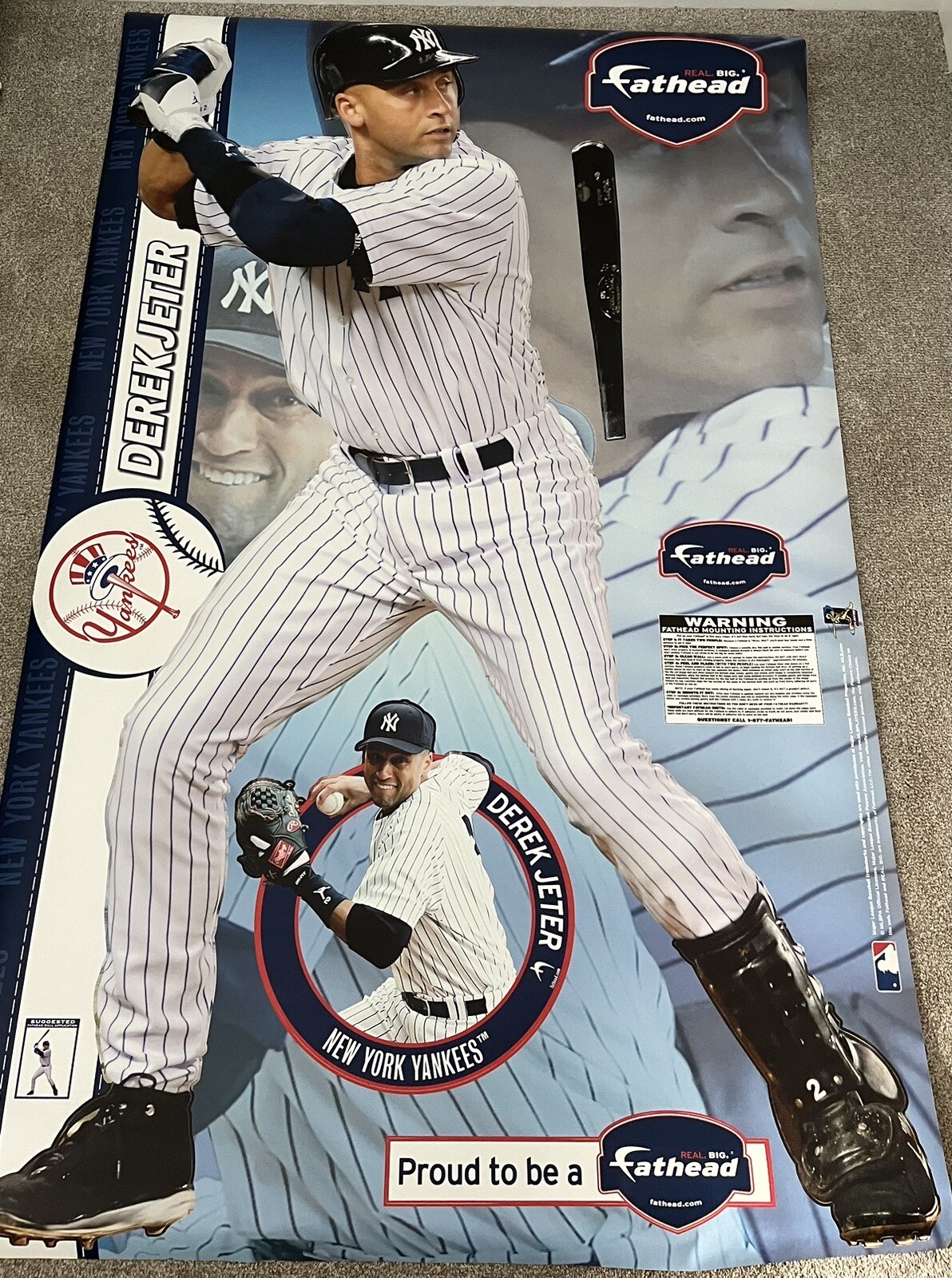 MLB NEW YORK YANKEES DEREK JETER LIFESIZE FATHEAD WALL GRAPHIC POSTER ...
