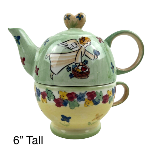 Teapot Angel Flowers Heart Pattern Stackable Cup Mesa International ...
