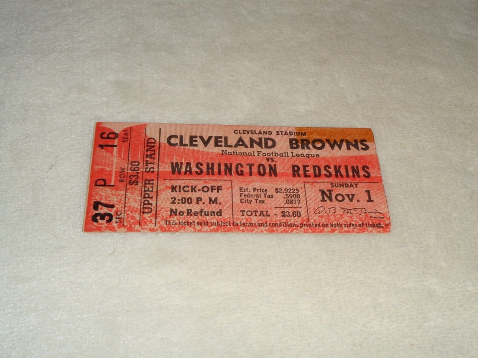 1953 Cleveland Browns Washington Redskins 11/1/53 Original NFL Football ...