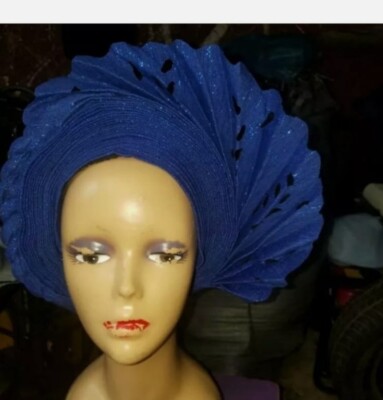 African Aso Oke Auto Gele Royal Blue | eBay