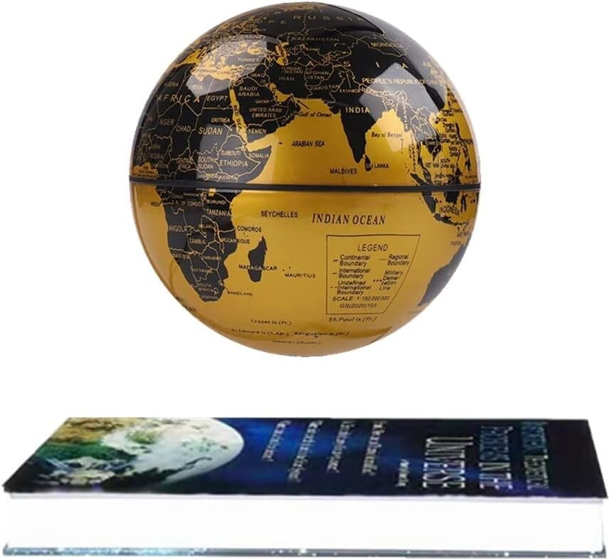 360 degree rotation floating globe World Map Office Decor with LED ...