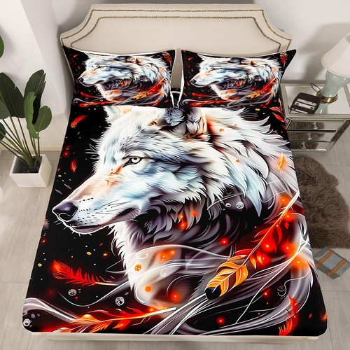 Wolf Fitted Sheet Twin for Girls Boys Kids Adults,Wolf Dream Catcher ...