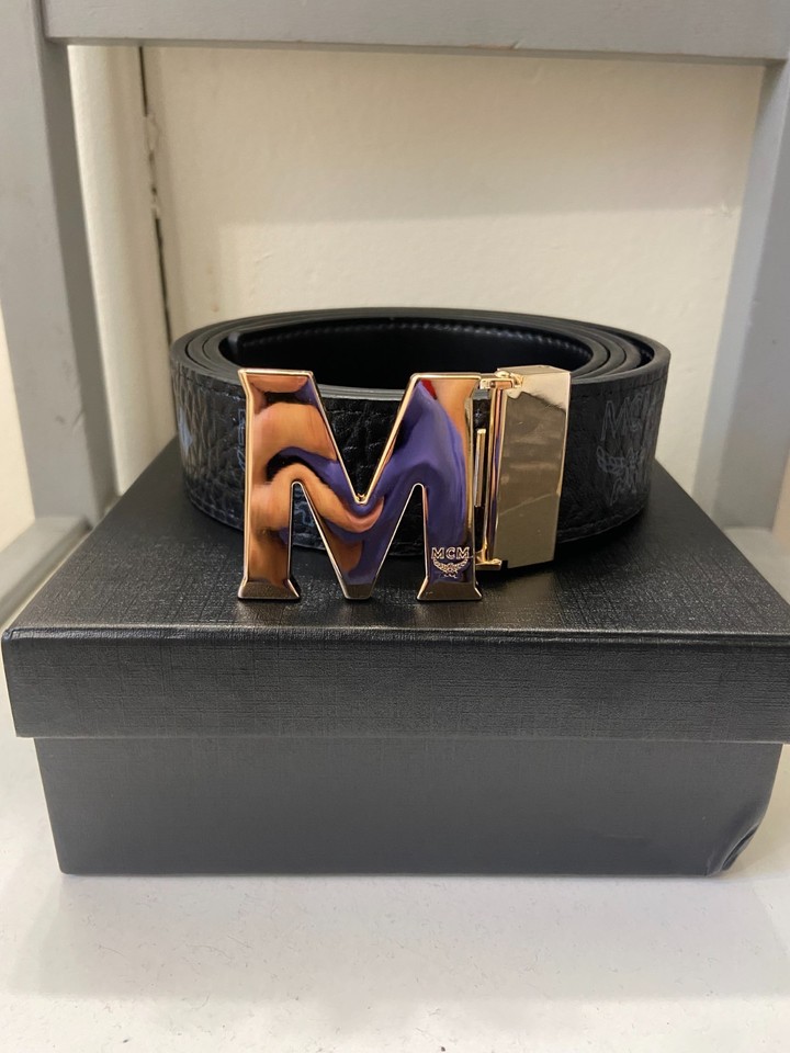 NEW MEN'S LEATHER MCM BELT BLACK/GOLD BUCKLE AUTHENTIC SIZE 46/115 (XL ...