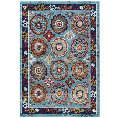 Modway Odile Floral Moroccan Trellis 5x8 Rug, Blue, Red, OG YL -R-1168B ...