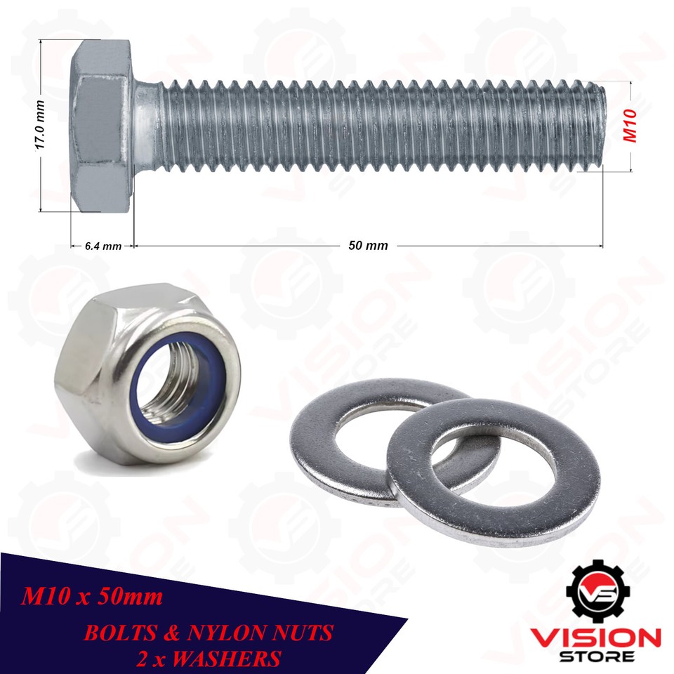 M10 M12 Bolt & Lock Nut Set with Washers – BZP Fully Threaded Heavy ...