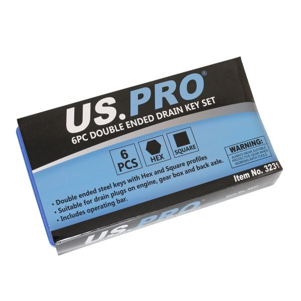 US PRO 6pc Drain Sump Plug Key Set Hex Square Drive Gearbox Axle Keys ...