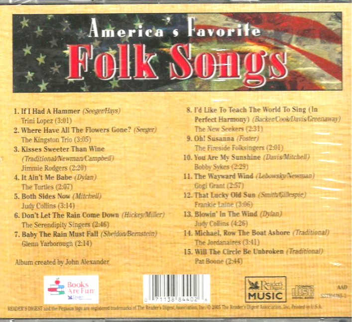 America's Favorite Folk Songs, NEW! CD 15 Original Artist Readers ...
