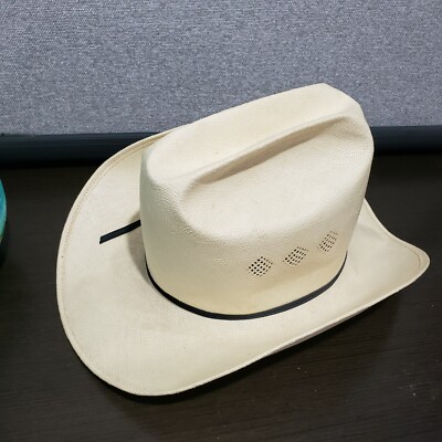 John B Stetson Hard Straw Ivory Western Cowboy Hat Belted Brand JBS 6 7 ...