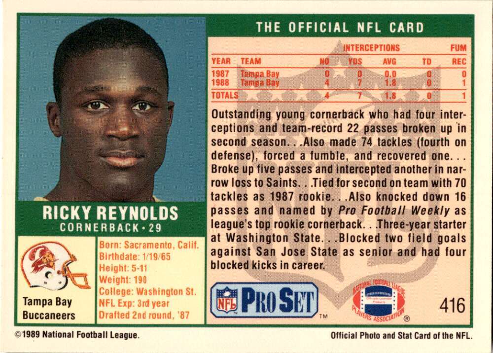 1989 Pro Set #416 Ricky Reynolds ID:45521 | eBay