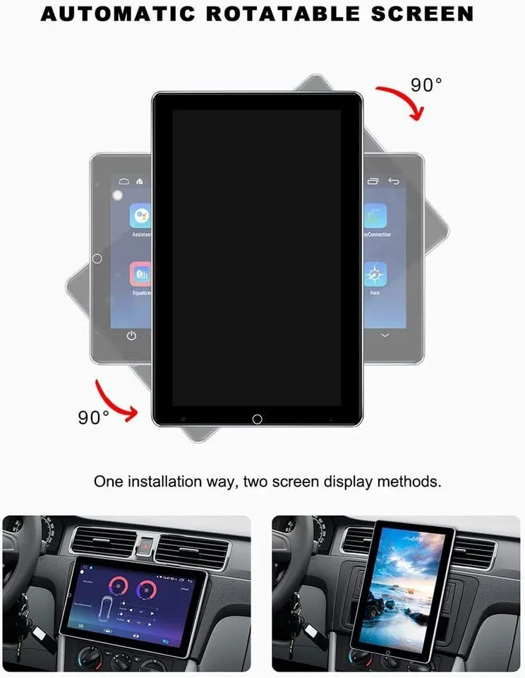 1 DIN 10" Rotatable Android 13 Auto Carplay GPS NAVI WIFI 4+64G Car ...