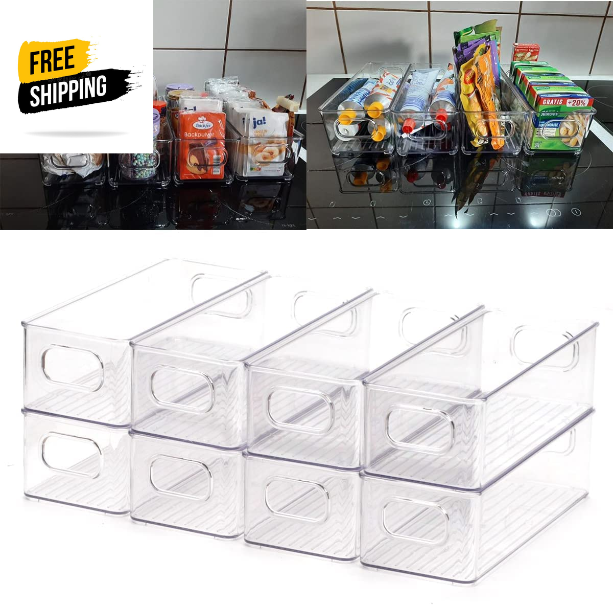 Set of 8 Fridge Storage Box Kitchen Storage Bins, Clear Stackable ...