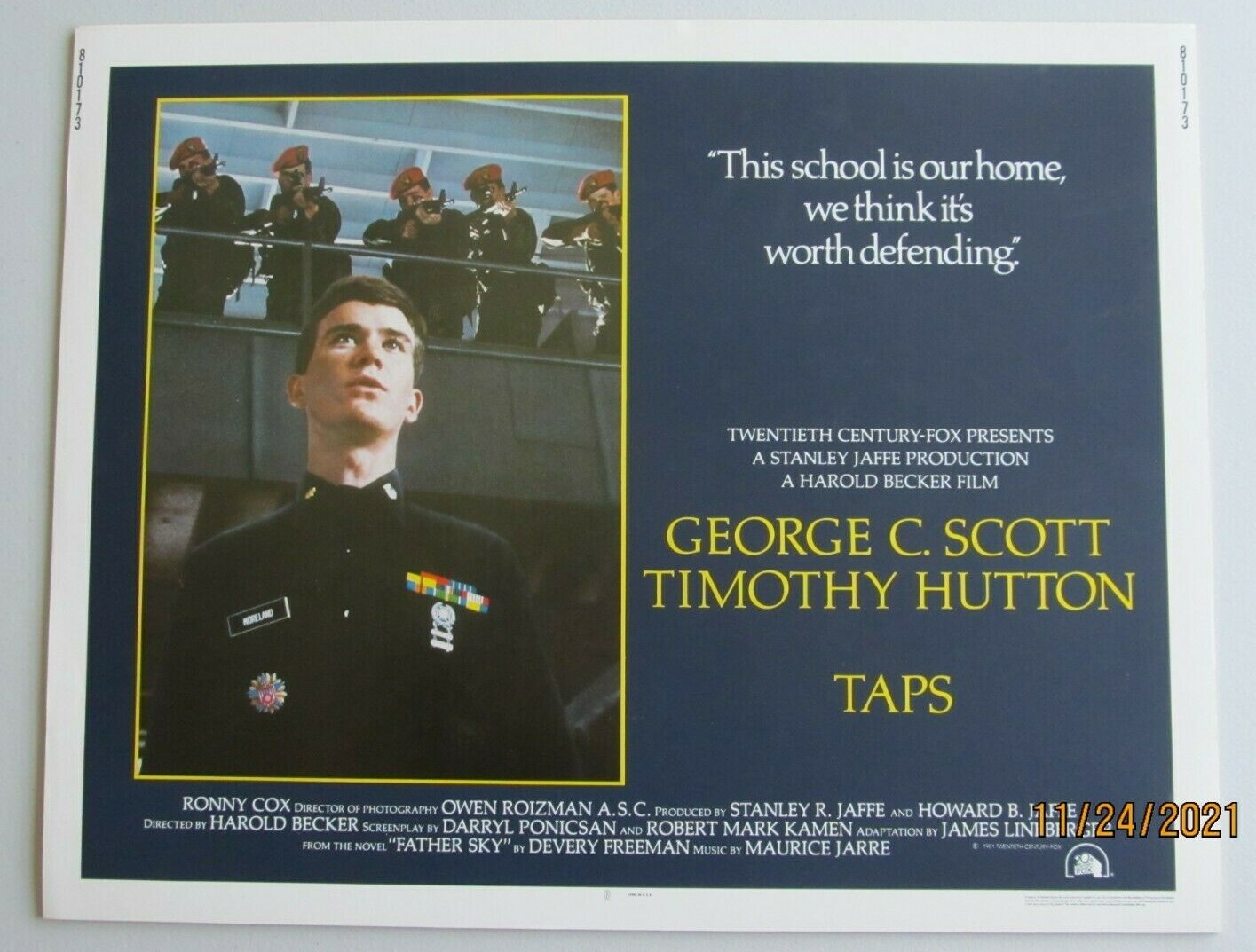 TAPS ORIGINAL ROLLED 22X28 MOVIE POSTER 1981 HALF SHEET TOM CRUISE TIM ...