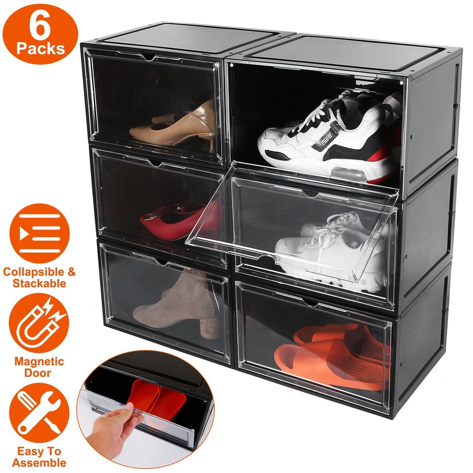 12/18 Foldable Shoe Storage Box Clear Plastic Stackable Sneaker Closet ...