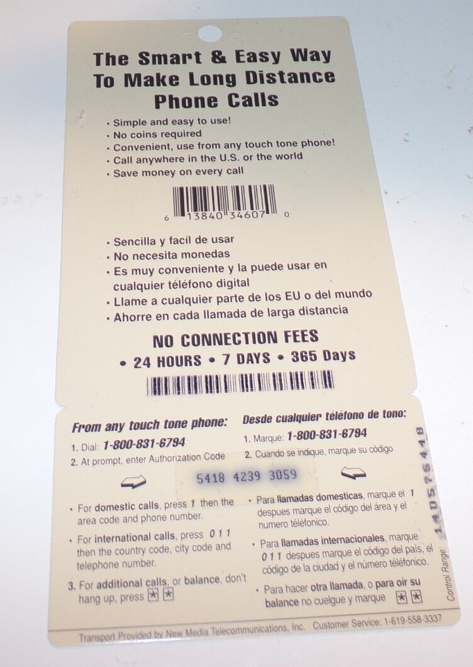 VTG PrePaid Long Distance 60min $20 Phone Calling Card Collectible New ...