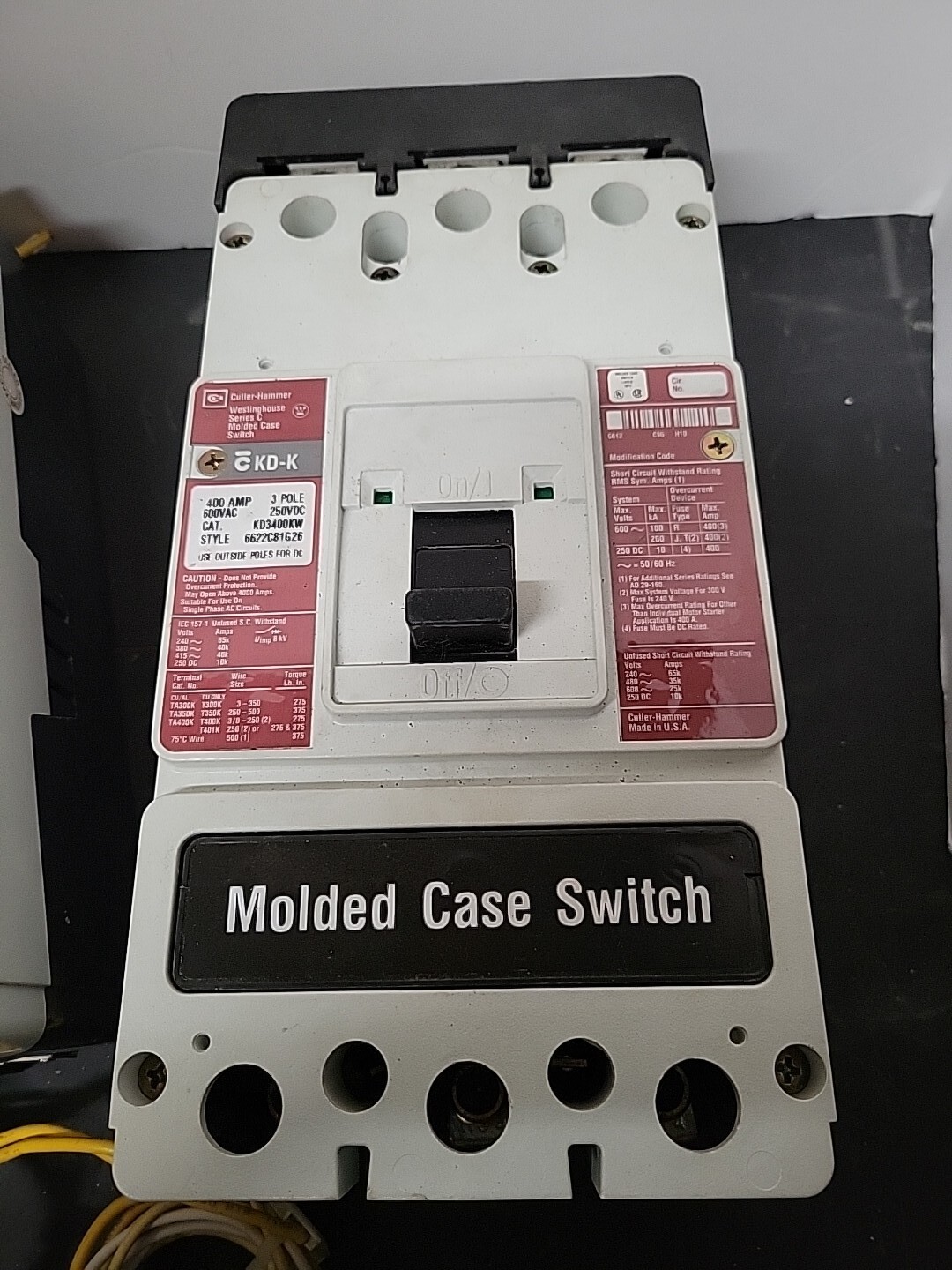 CUTLER HAMMER KD-K MOLDED CASE SWITCH 400 AMP 600 VAC 3 POLE KD3400KW ...